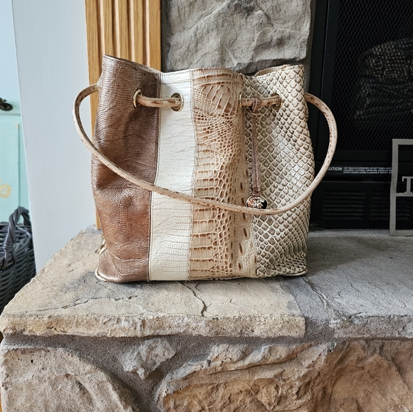 Brahmin | Bags | Brahmin Trina Latte Sahara Bucket Bag | Poshmark